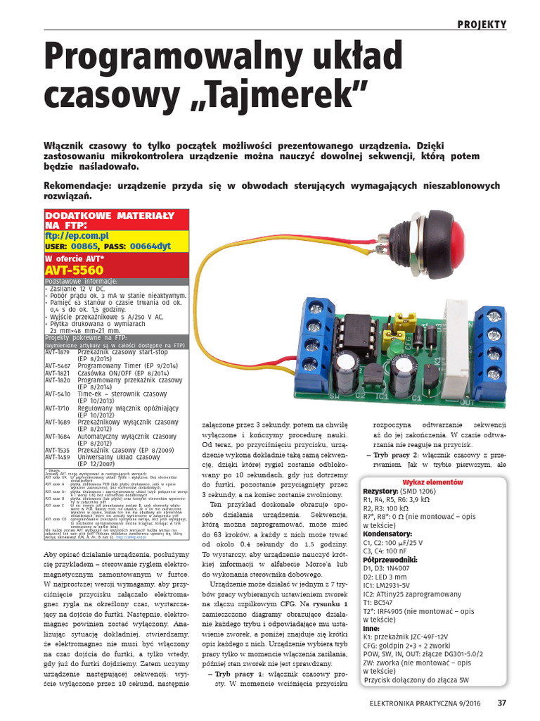 Programowalny Układ Czasowy Tajmerek": Dodatkowe Materiały Na FTP | PDF