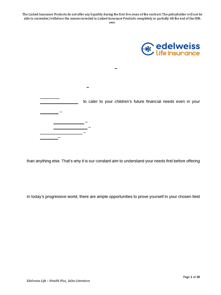 Edelweiss Life Wealth Plus Overview | PDF | Insurance | Life Insurance