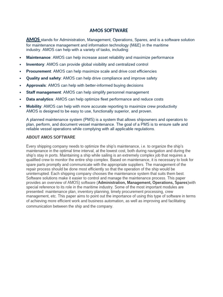 ABOUT AMOS SOFTWARE | PDF | Risk | Ships
