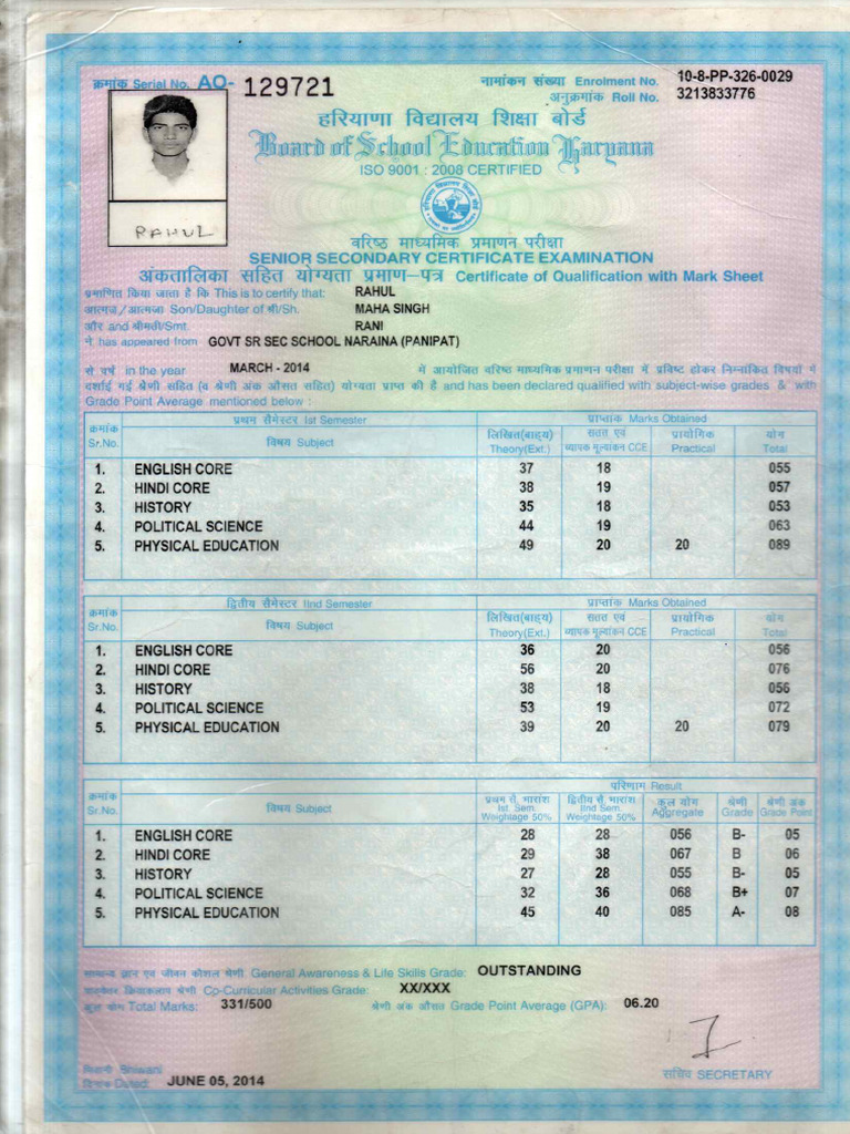 12th Marksheet | PDF