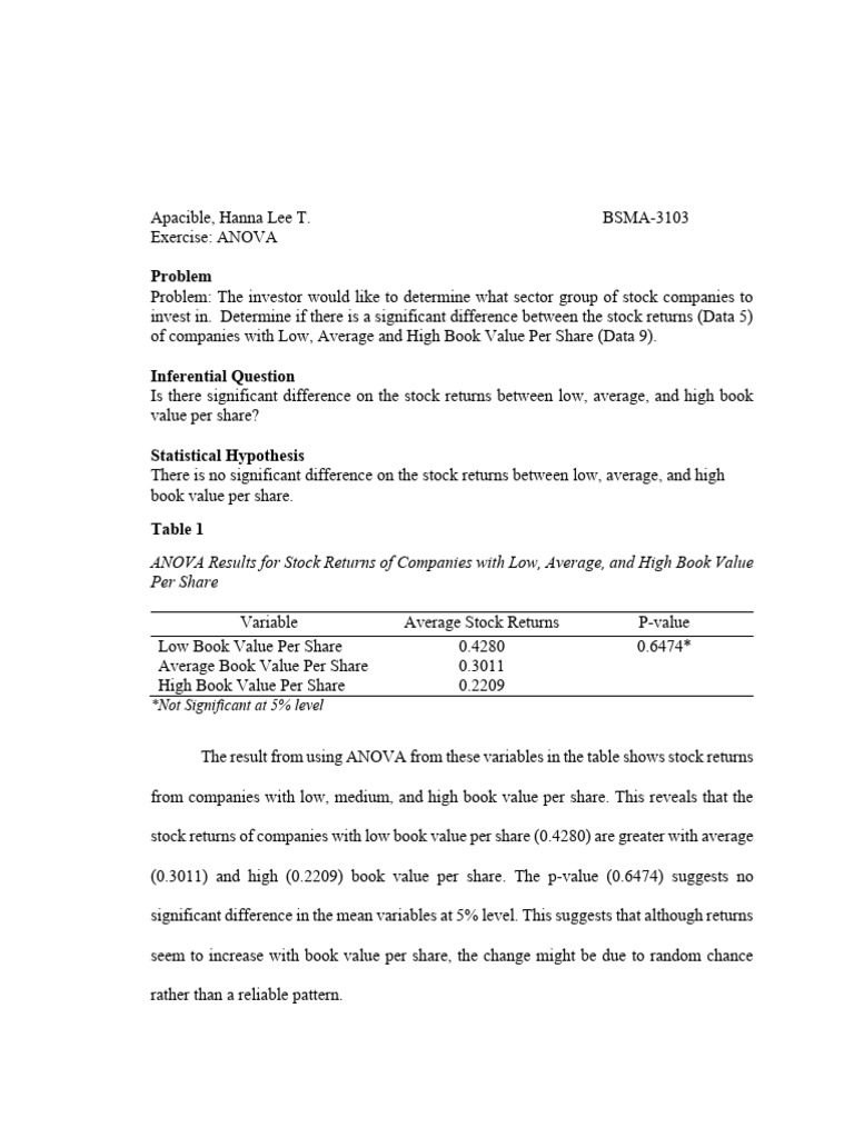 ANOVA. Exercises. | PDF