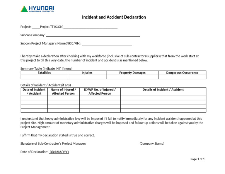 Accident & Incident Declaration - SLON | PDF