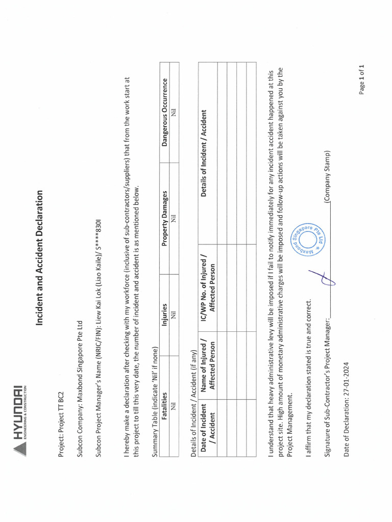 Accident & Incident Declaration_Maxbond | PDF