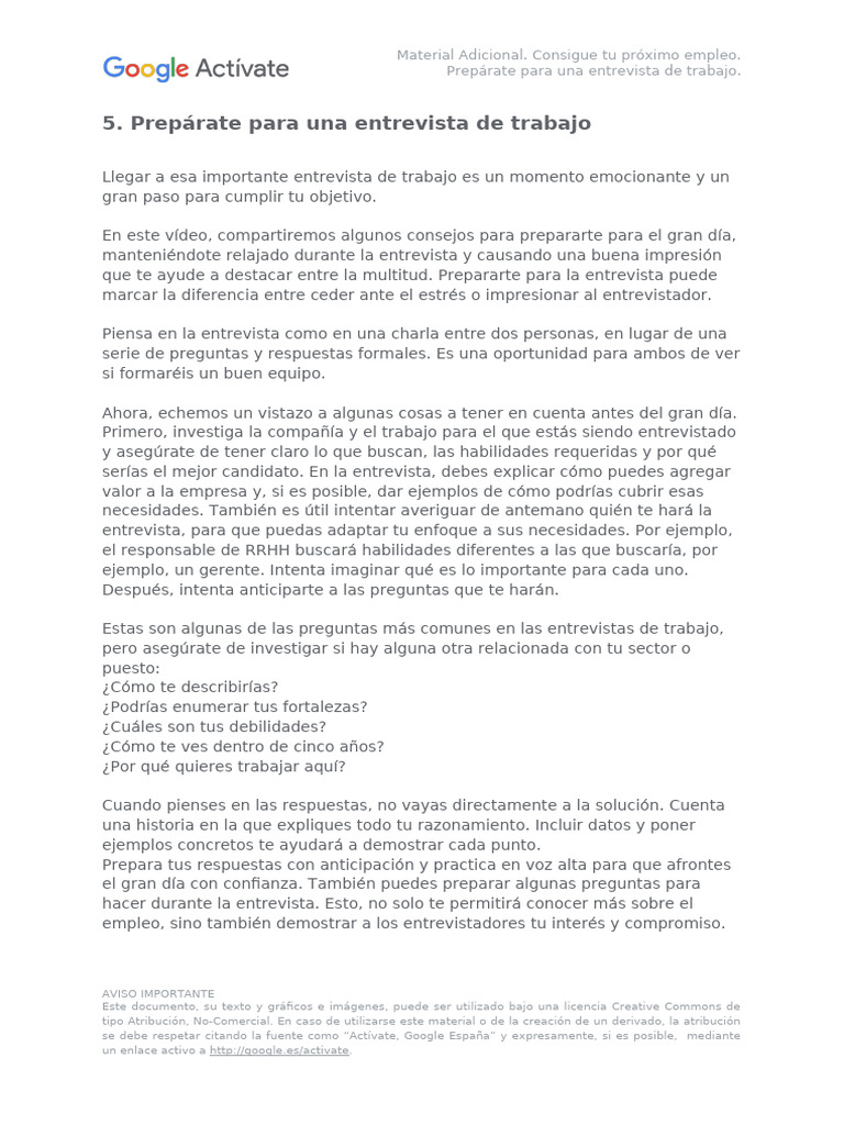 Consejos para Entrevistas de Trabajo | PDF | Entrevista de trabajo