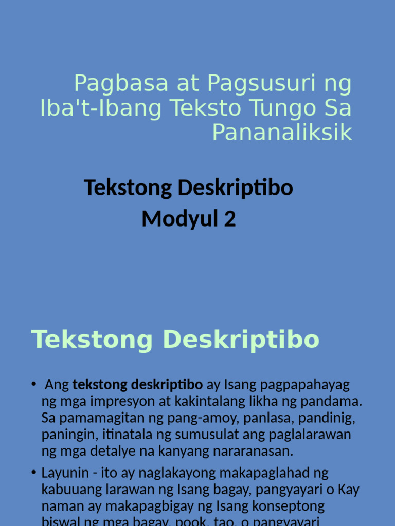 TEKSTONG-DESKRIPTIBO-MODYUL2 | PDF