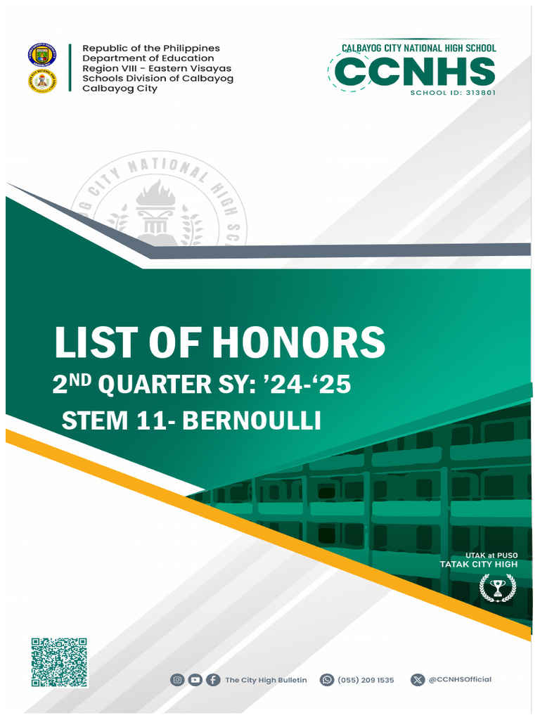 2nd Quarter Honors List SY '24-'25 | PDF