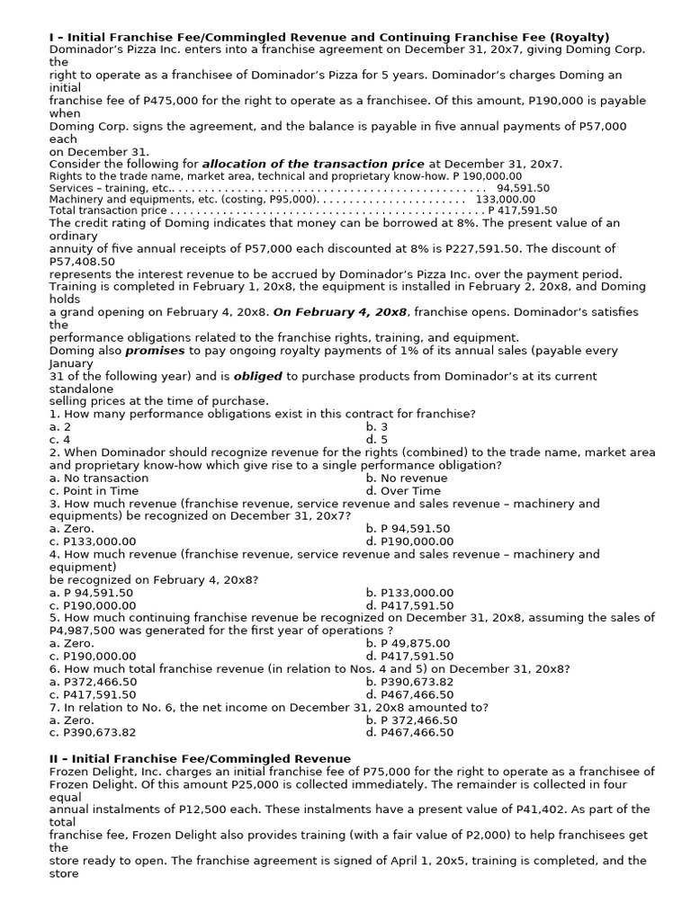 Problems on Franchise | PDF | Franchising | Present Value