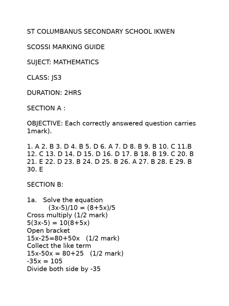 Jss3 Marking Guide Pdf Mathematics Elementary Mathematics