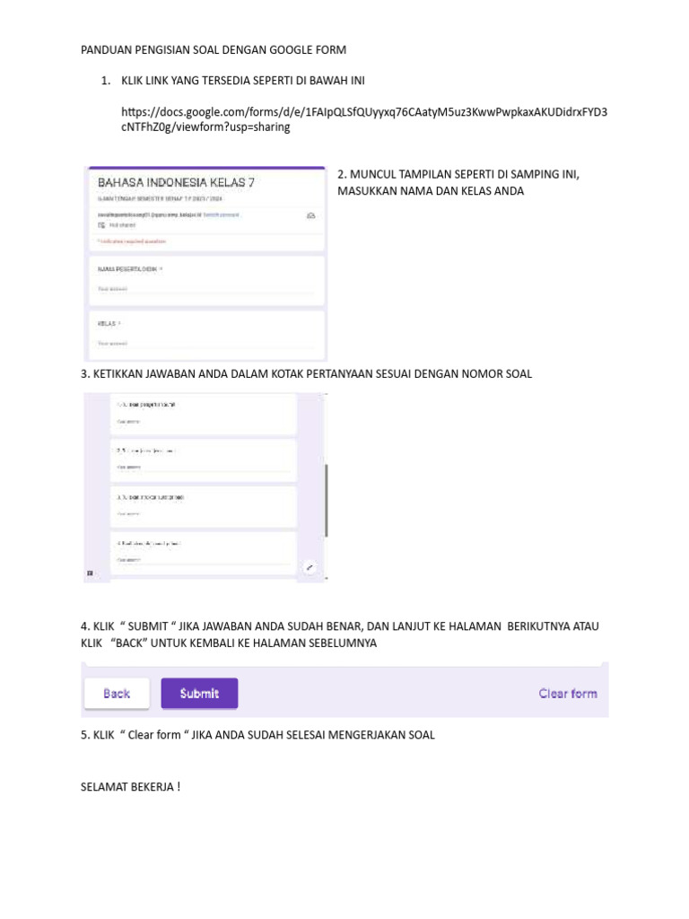 Panduan pengisian soal ujian dengan Google form | PDF