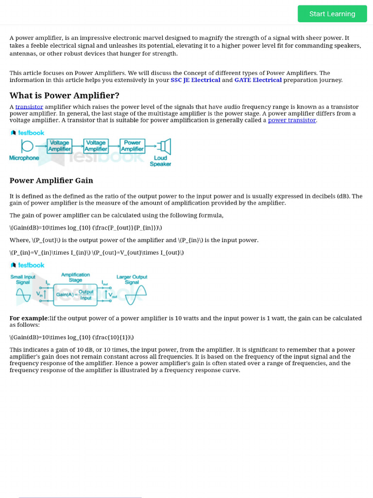 Power Amplifier Explained_Types_Characteristics_ Applications_ Gain_ | PDF
