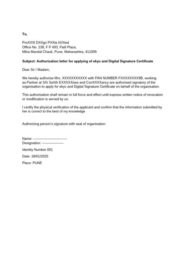 Authorization for eKYC and DSC Application | PDF