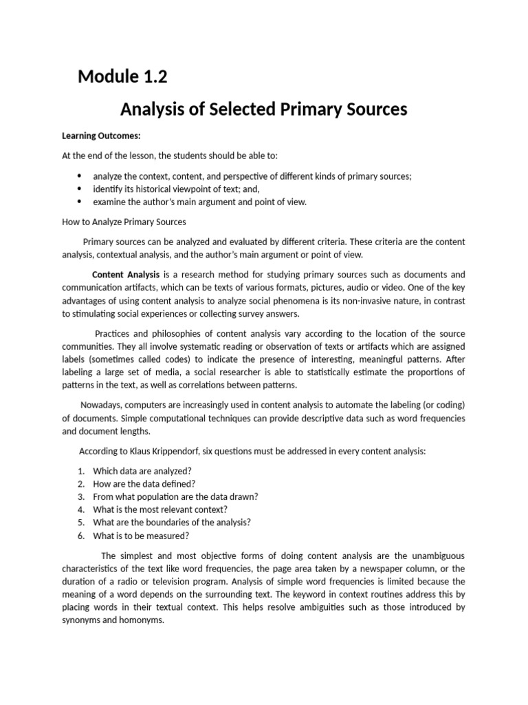 Module 1.2 Analysis of Selected Primary Sources | PDF | Primary Sources