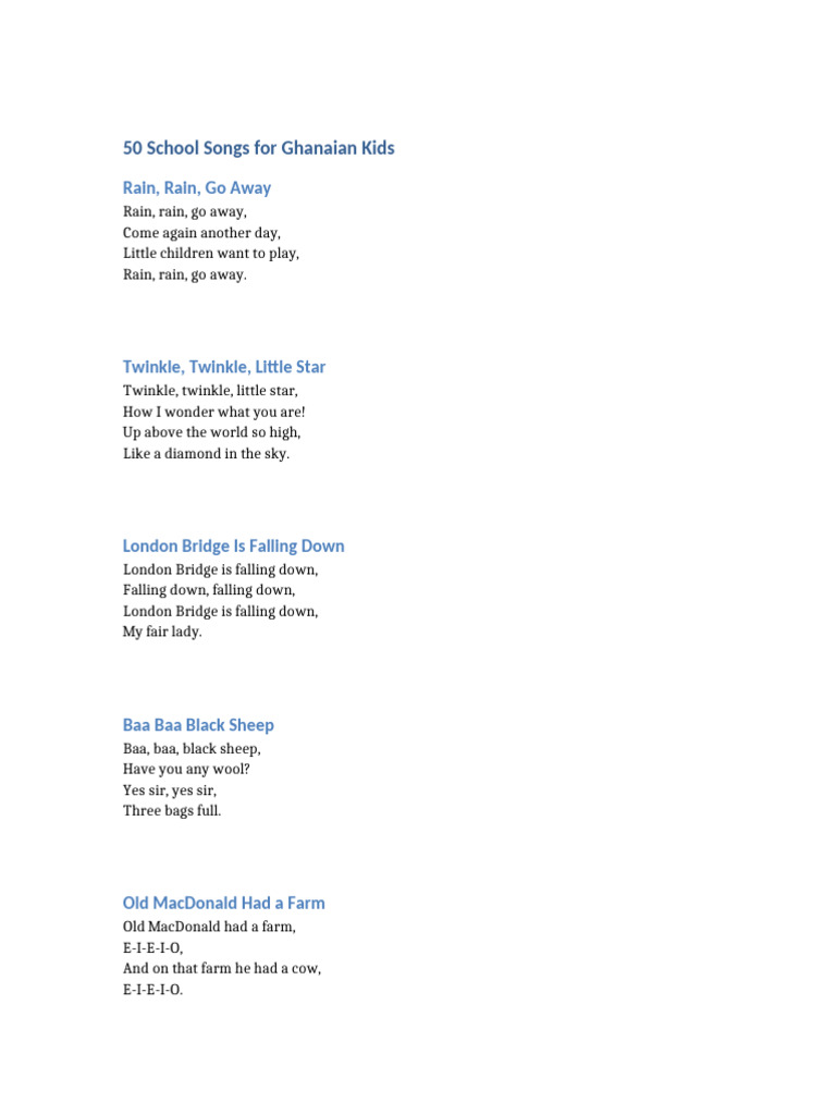 50 School Songs Ghana | PDF