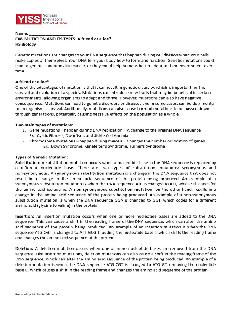 Understanding Genetic Mutations: Types & Impact | PDF | Point Mutation | Mutation