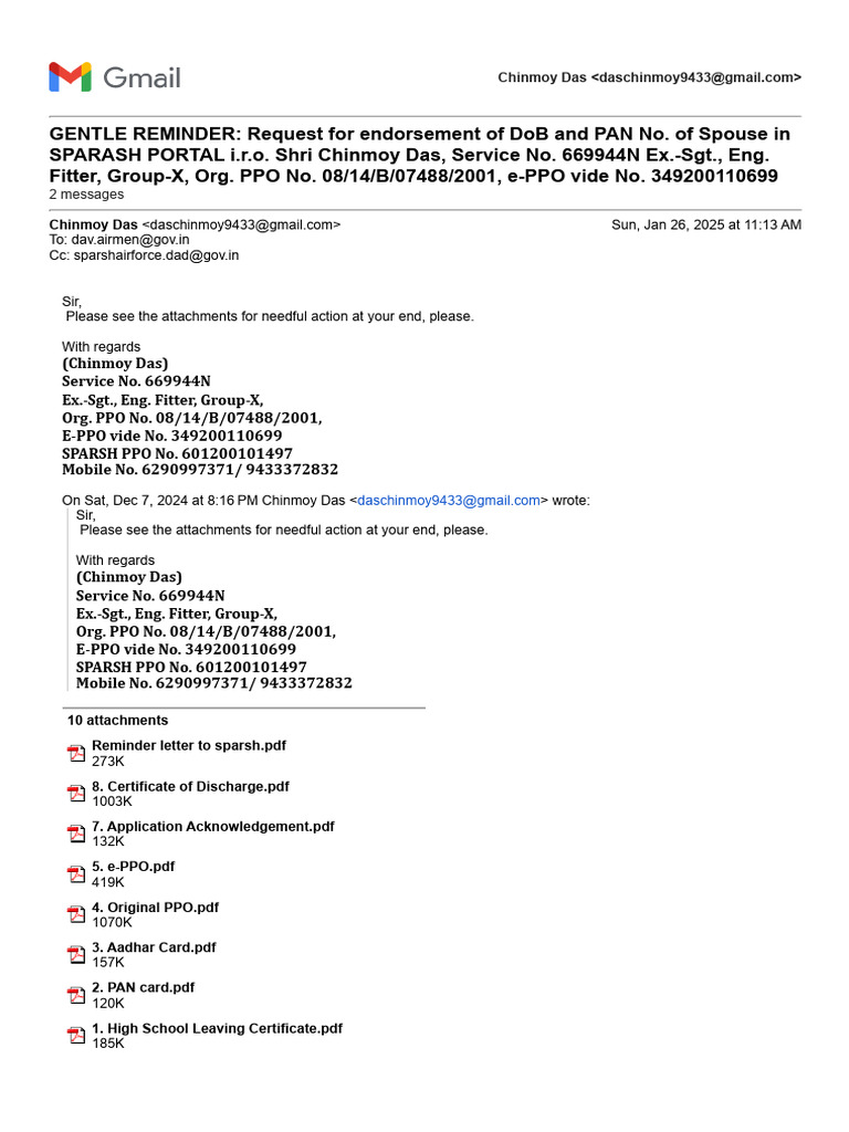 SPARSH Portal Endorsement Request | PDF