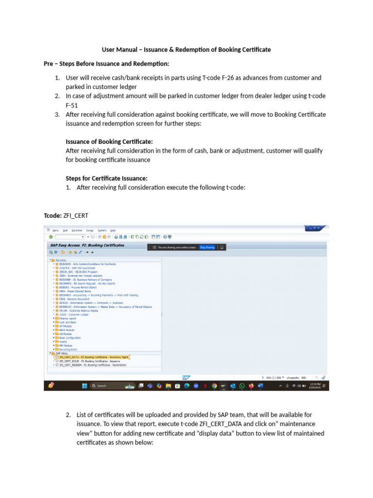 Booking Certificate Process User Manual | PDF | Debits And Credits ...