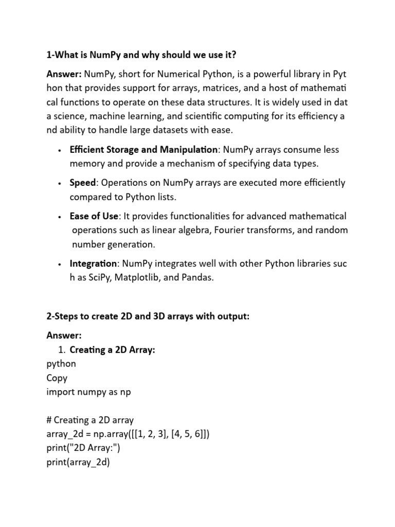 NumPy Basics: Create 2D & 3D Arrays | PDF