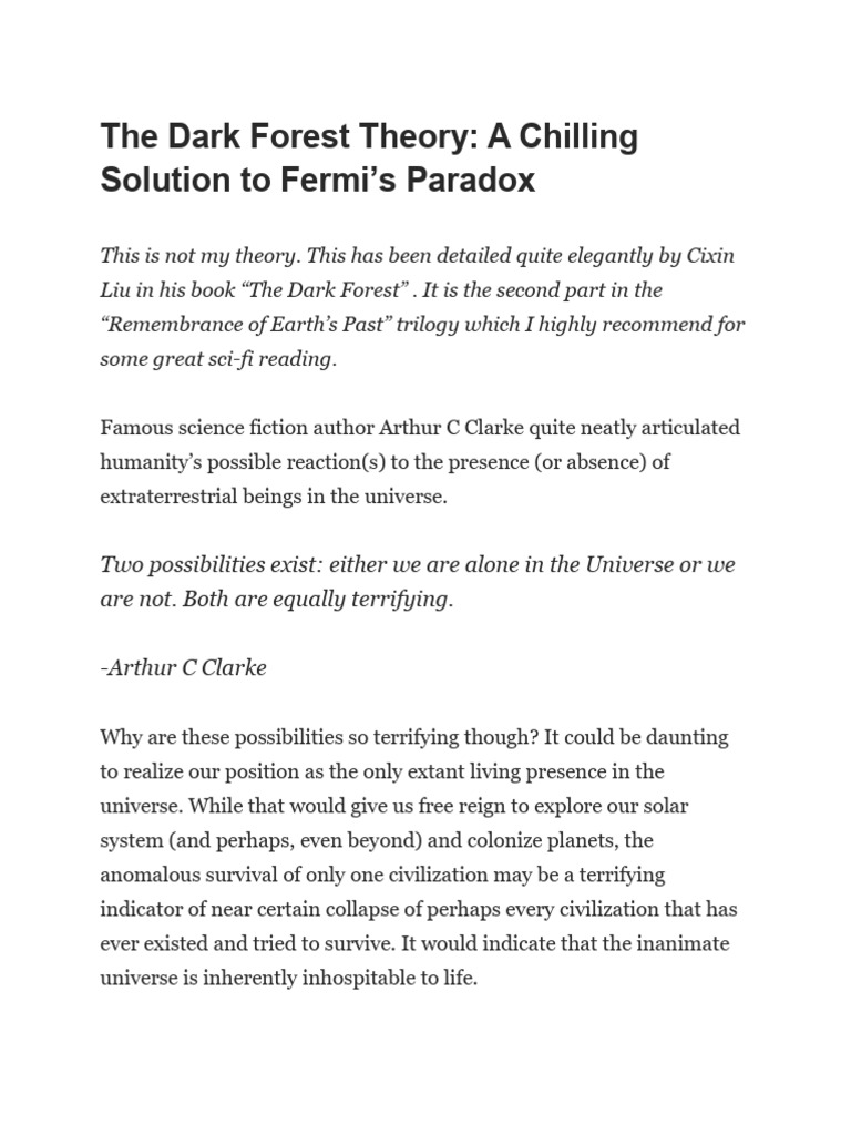 Dark Forest Theory: Fermi's Paradox Explained | PDF | Universe
