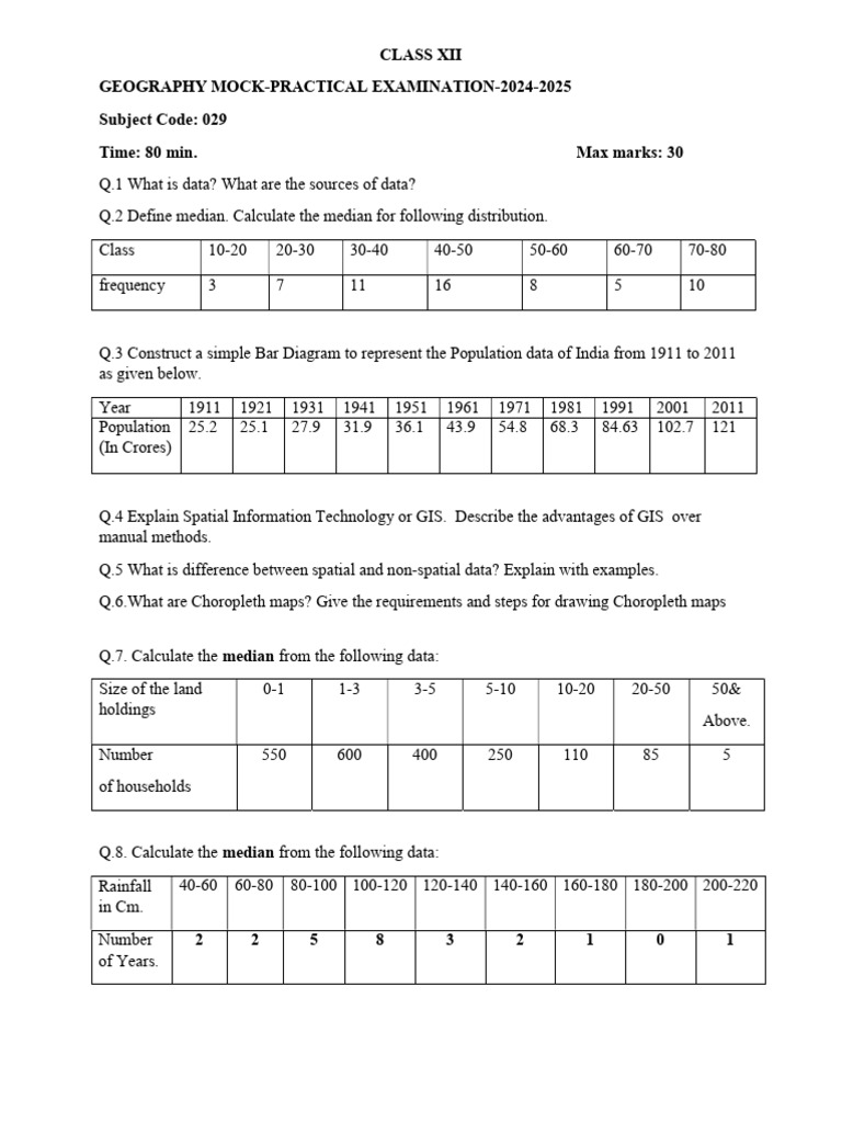 Geography Mock Practical Exam 2024-25 | PDF | Contour Line