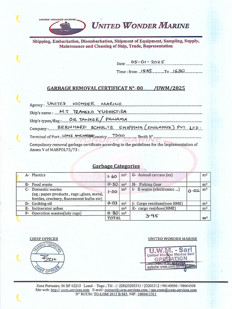 Garbage Disposal Certificate 05-01-2025 | PDF