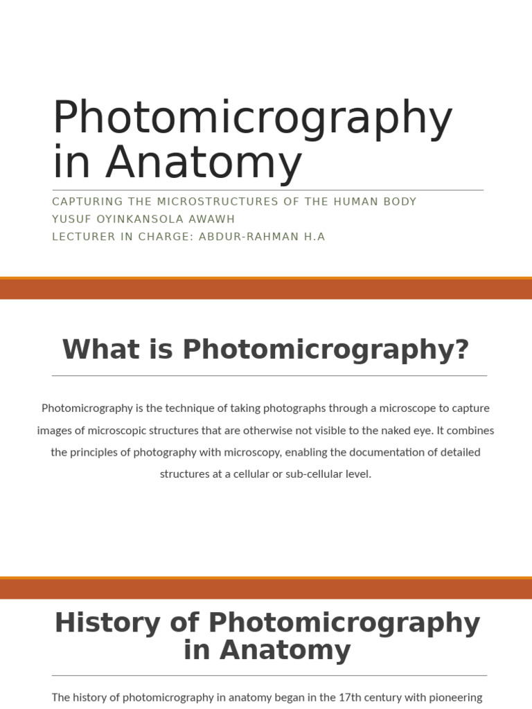 Photomicrography in Anatomy Overview | PDF | Microscope | Staining