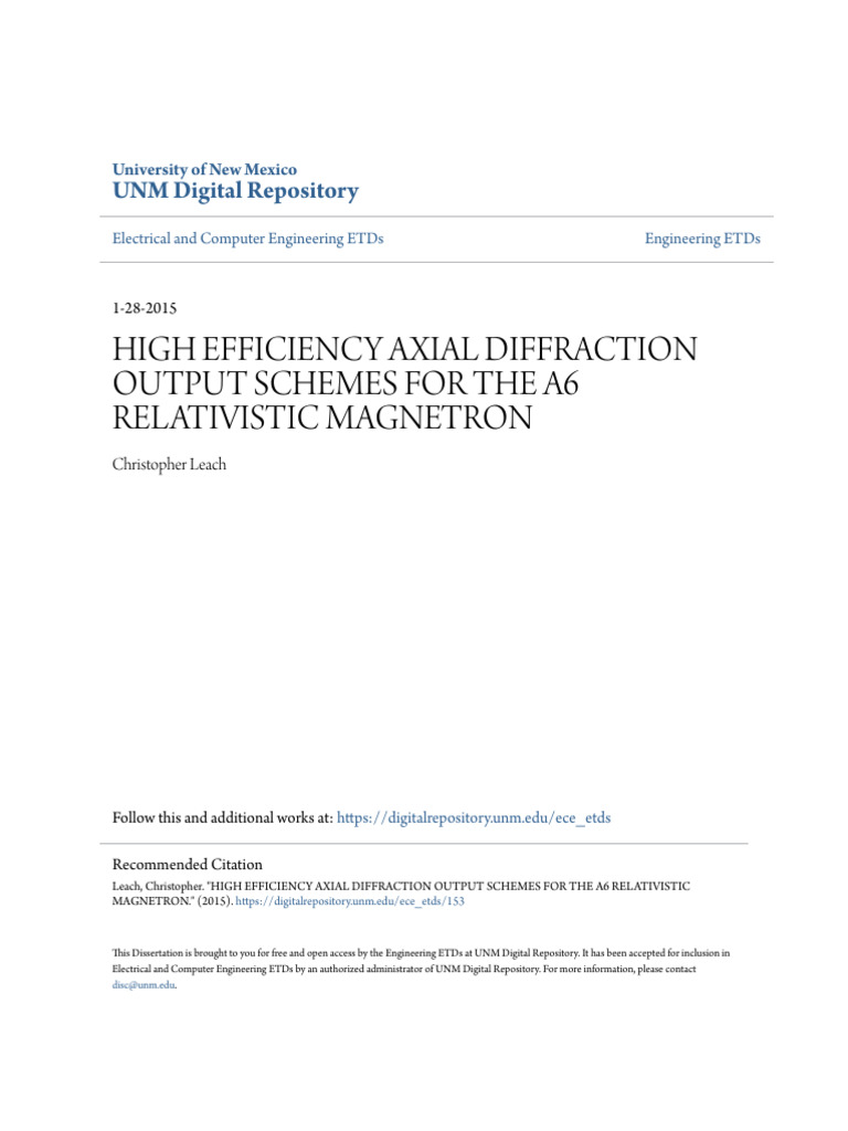 High Efficiency Axial Diffraction Output Schemes for the a6 Relat | PDF | Electron | Cathode