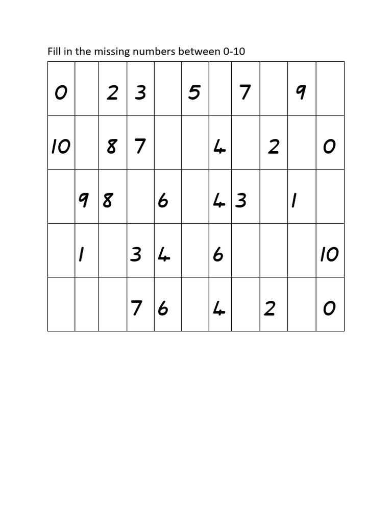 Fill in The Missing Numbers Between 0-10 | PDF