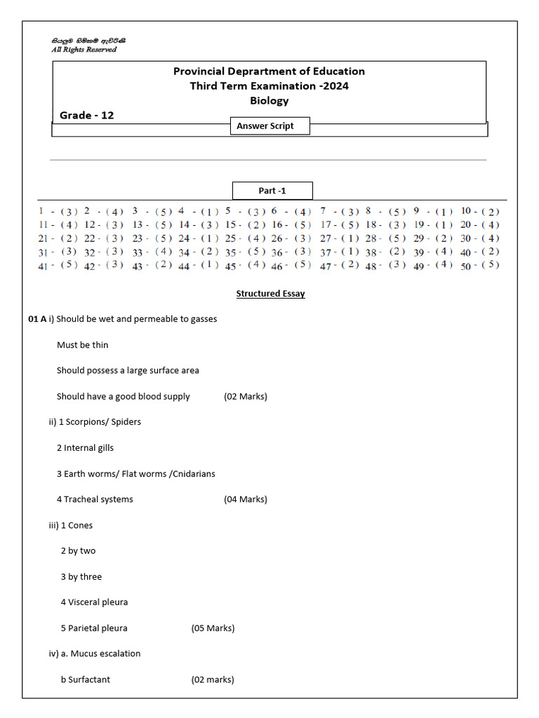 NWP BIO G12 3rd Term Answers | PDF | Tissue (Biology) | Atrium (Heart)
