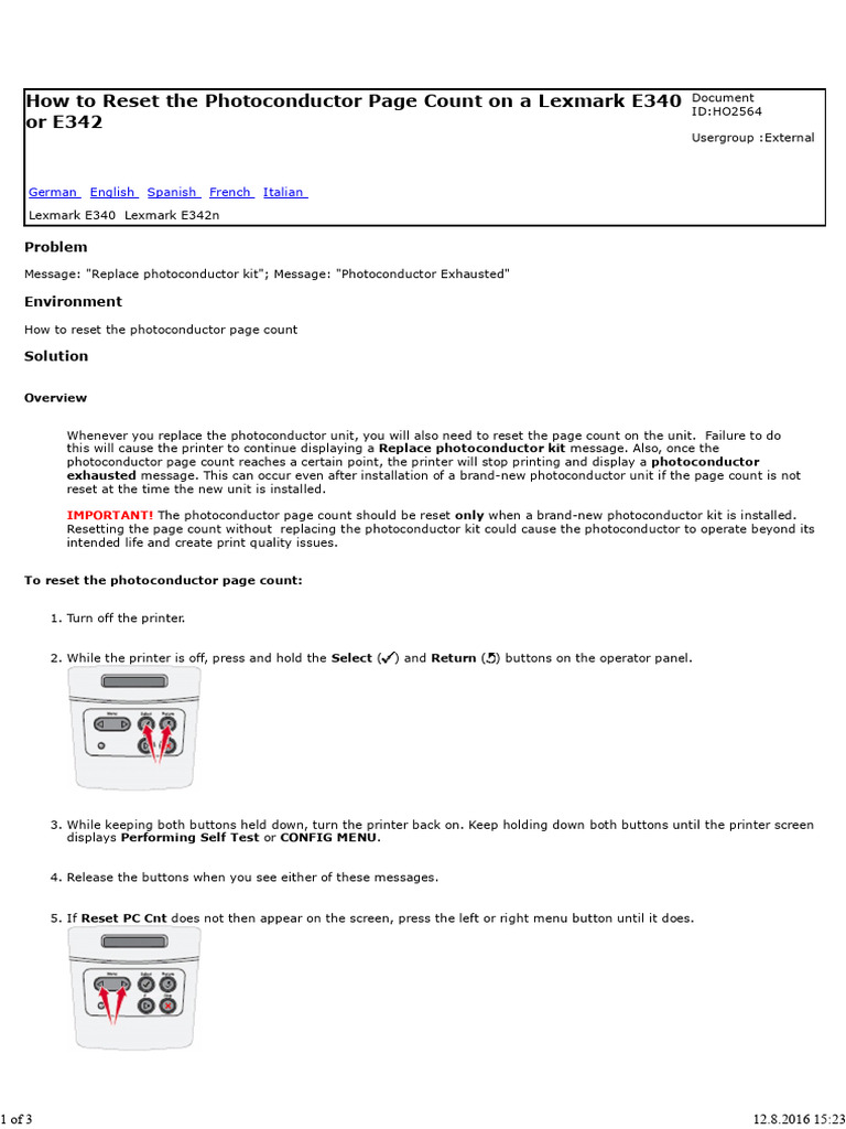How To Reset The Photoconductor Page Count On A Lexmark E340 or E342 ...
