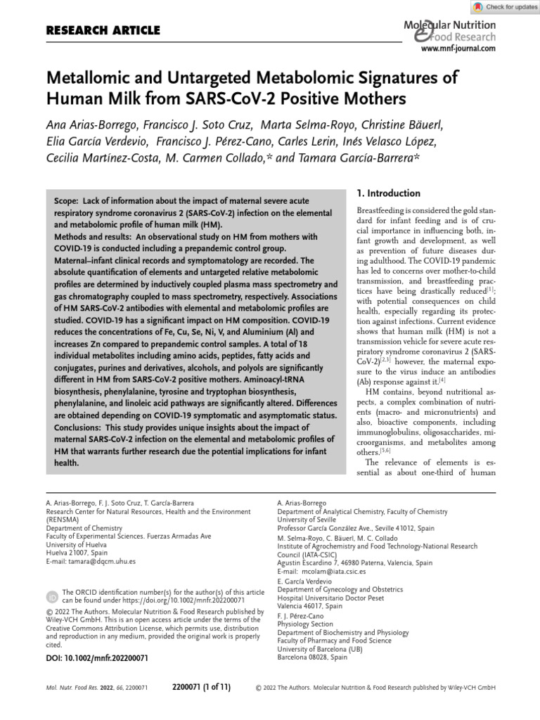 2022 - Arias‐Borrego | PDF | Breast Milk | Breastfeeding