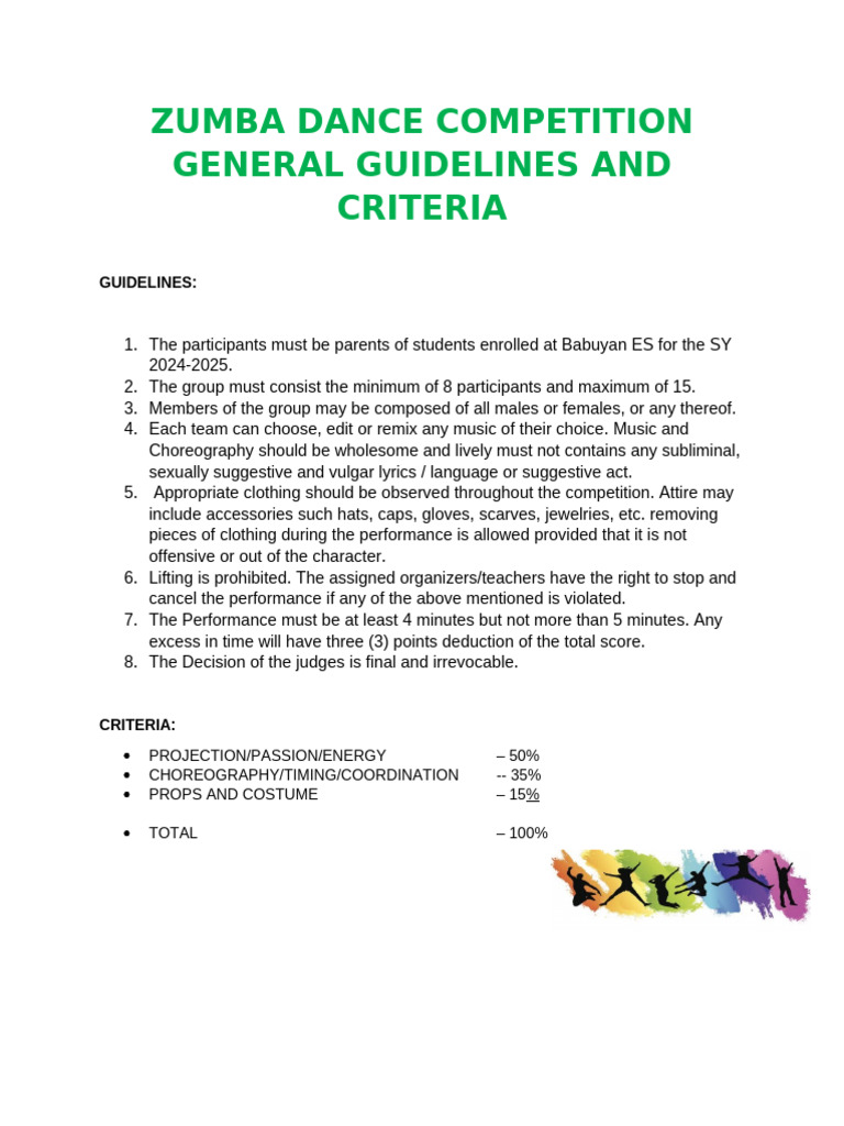 Zumba Dance Competition General Guidelines and Criteria | PDF