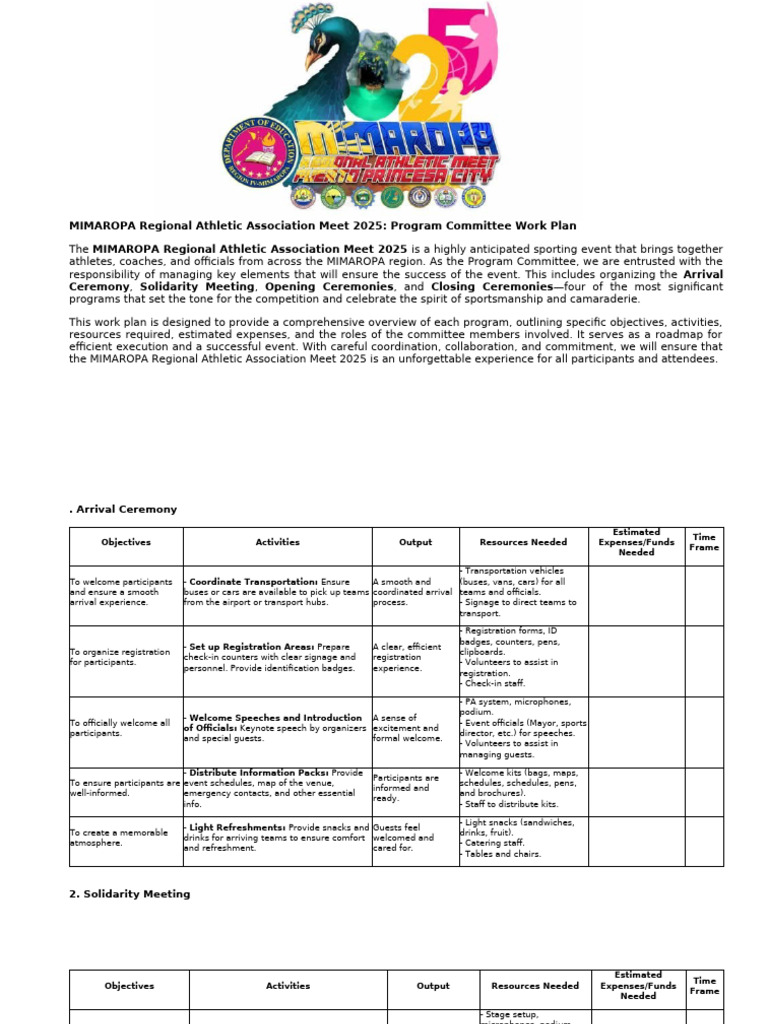 MIMAROPA RAA Meet 2025 Work Plan | PDF