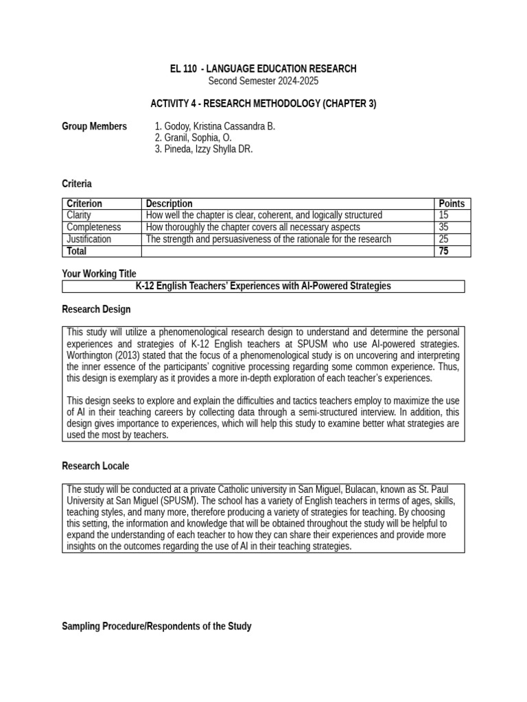 Activity 4 - Methodology (Revised) | PDF | Statistics | Data