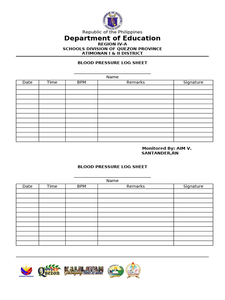 Blood Pressure Log Sheet Template | PDF