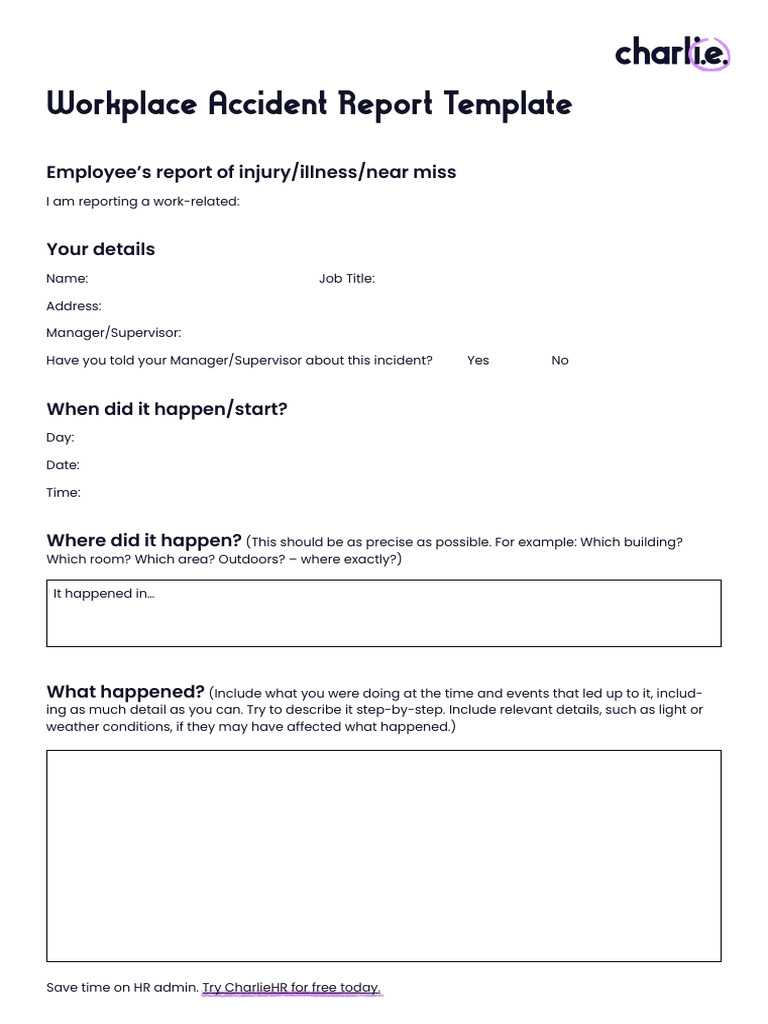 Workplace Accident Report Template | PDF | Burn | Hand
