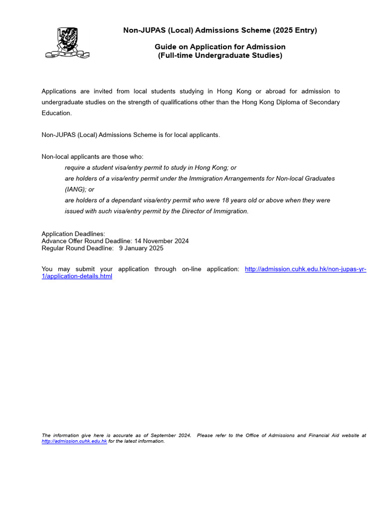 CUHK Non-JUPAS Admission Guide 2025 | PDF | University And College ...