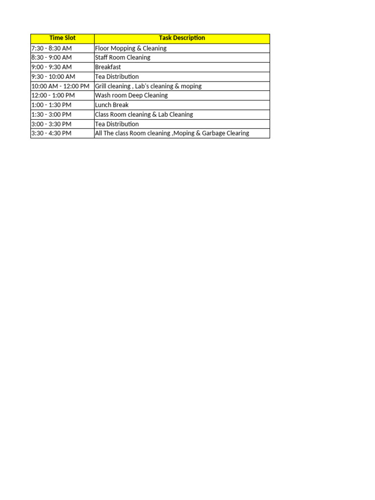 Daily Housekeeping Schedule Template | PDF