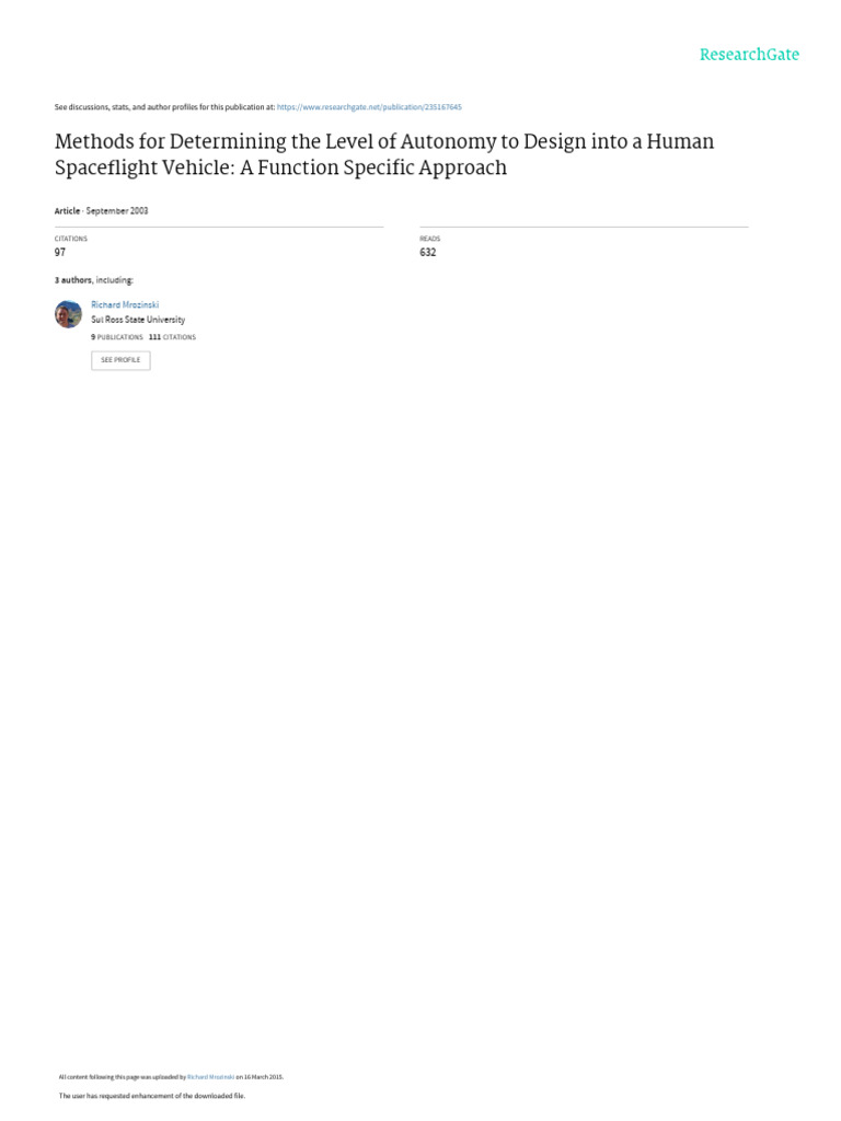 Methods For Determining The Level of Autonomy To D | PDF | Nasa | Autonomy