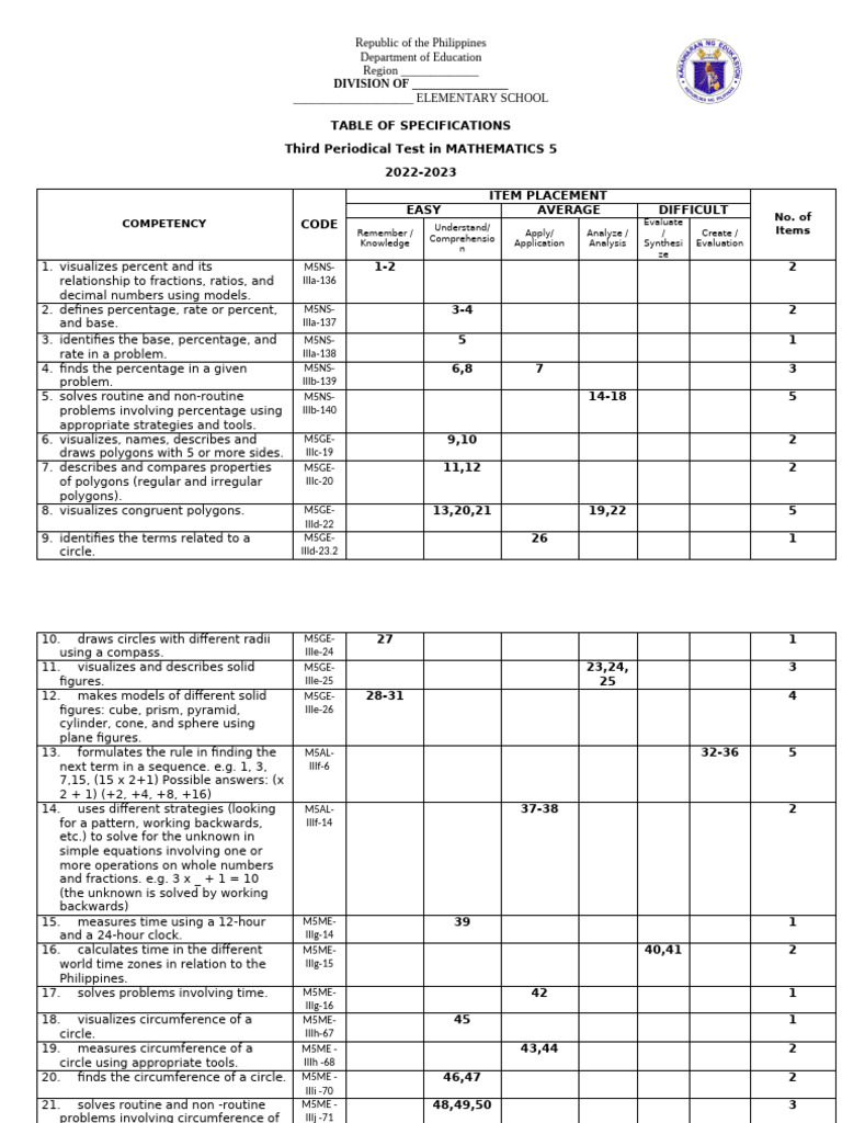 G5_Q3_PT_MATH | PDF | Percentage | Euclidean Geometry