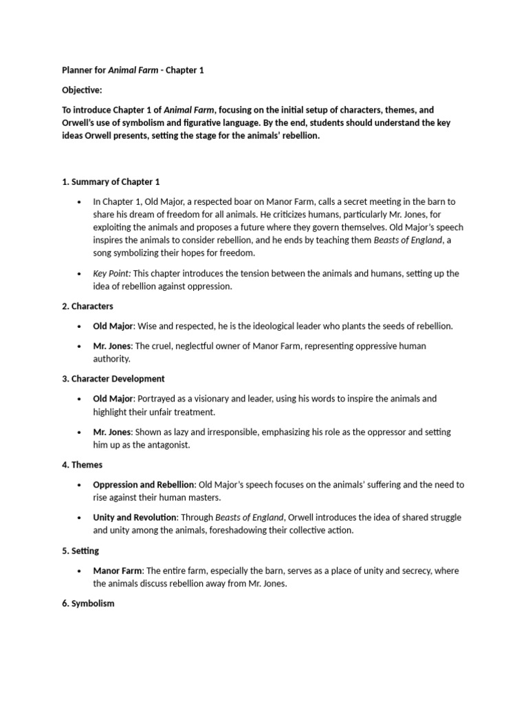 Animal Farm Chapter 1 Overview | PDF
