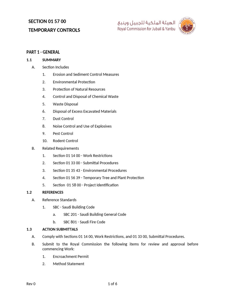 01 57 00 - Temporary Controls Approved | PDF | Waste | Pest Control