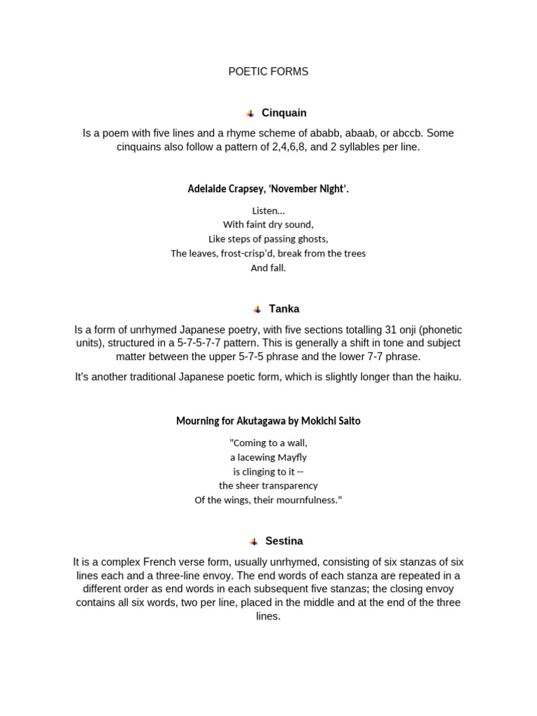 Poetic Forms | PDF | Poetry | Metre (Poetry)