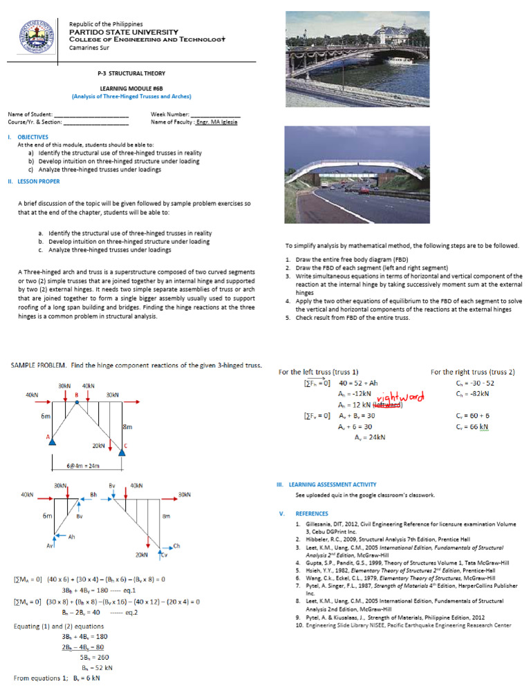 Ructl Theory Module 6B. Analysis of Three Hinged Trusses 1 | PDF | Truss | Structural Analysis