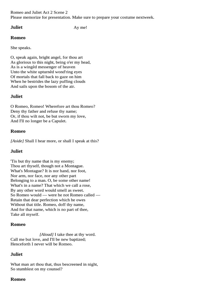 Romeo and Juliet Act 2 Scene 2 Summary | PDF