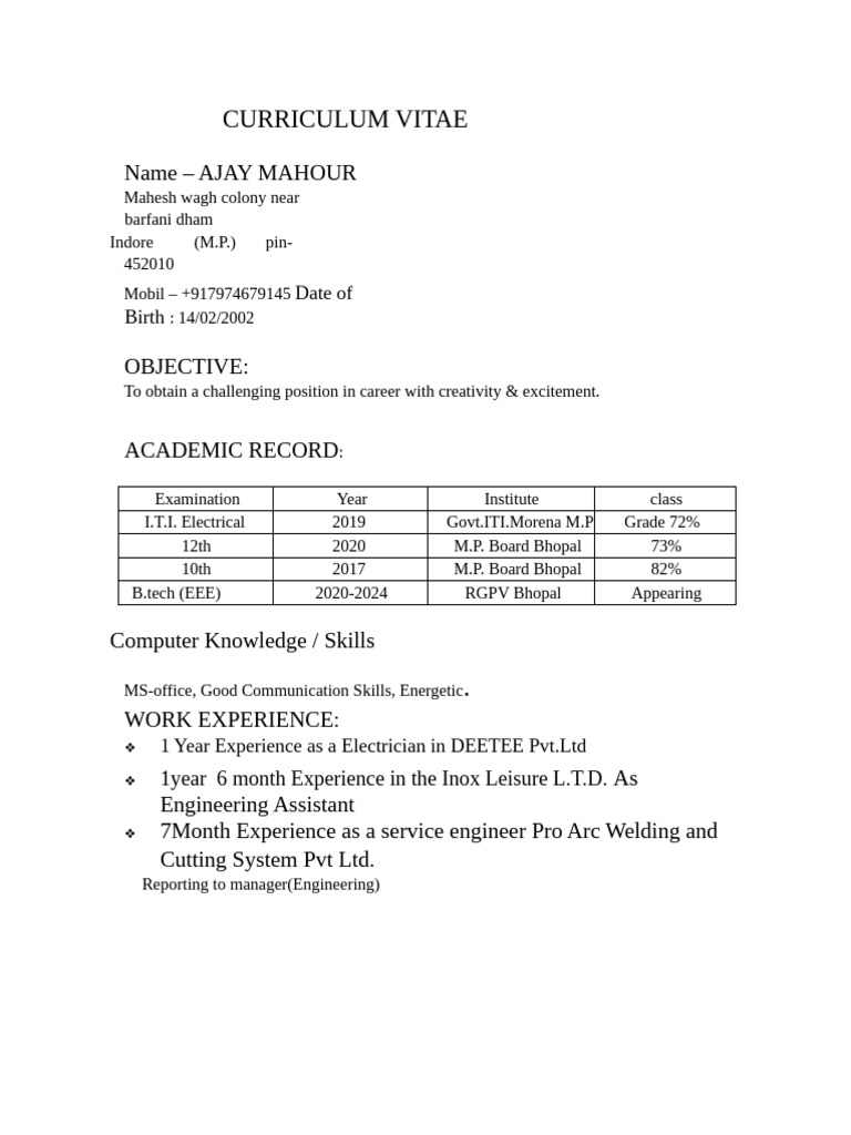 resume ajay-WA0002^ | PDF