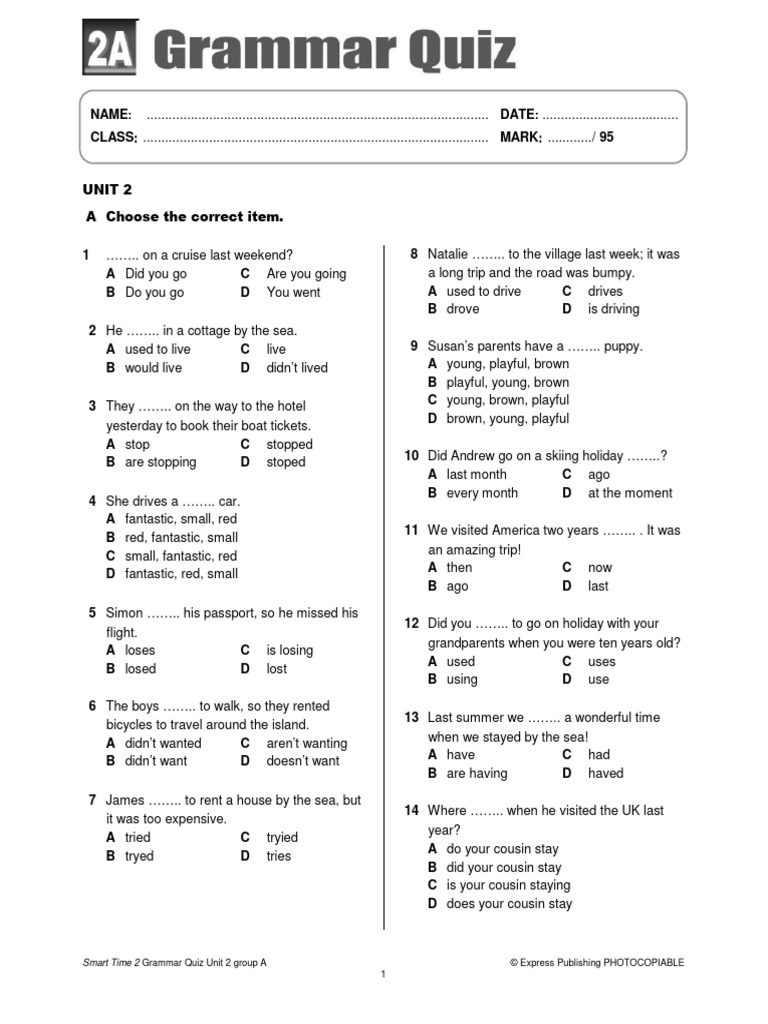 2 Smart Time 2 Gramm Quiz 2a | PDF