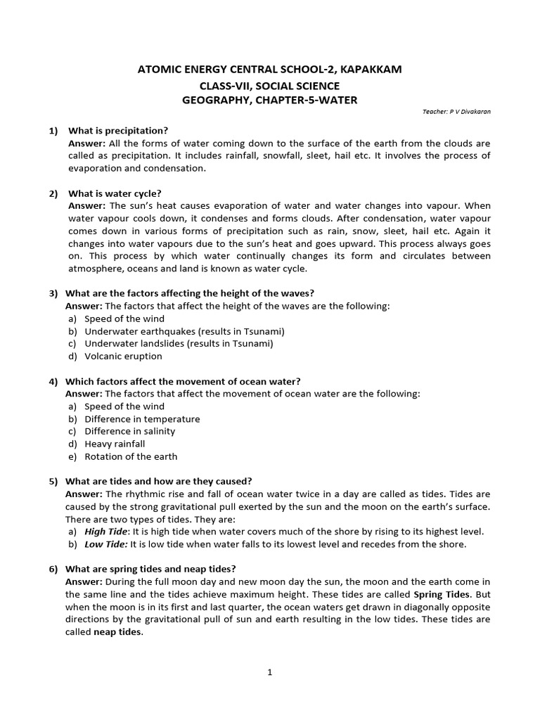 VII GEO-5 WATER-NOTES | PDF | Tide | Oceans