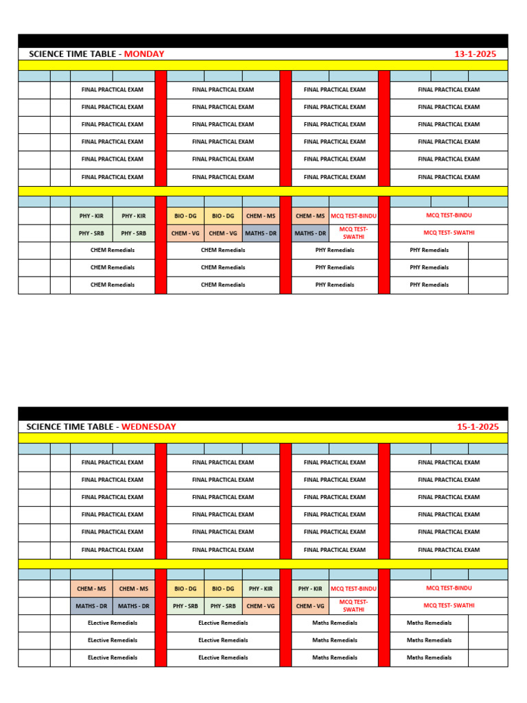 Science TIMETABLE 13-1-25 | PDF | Standardized Tests | Qualifications