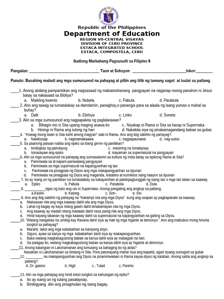 Filipino9 3rdQ | PDF