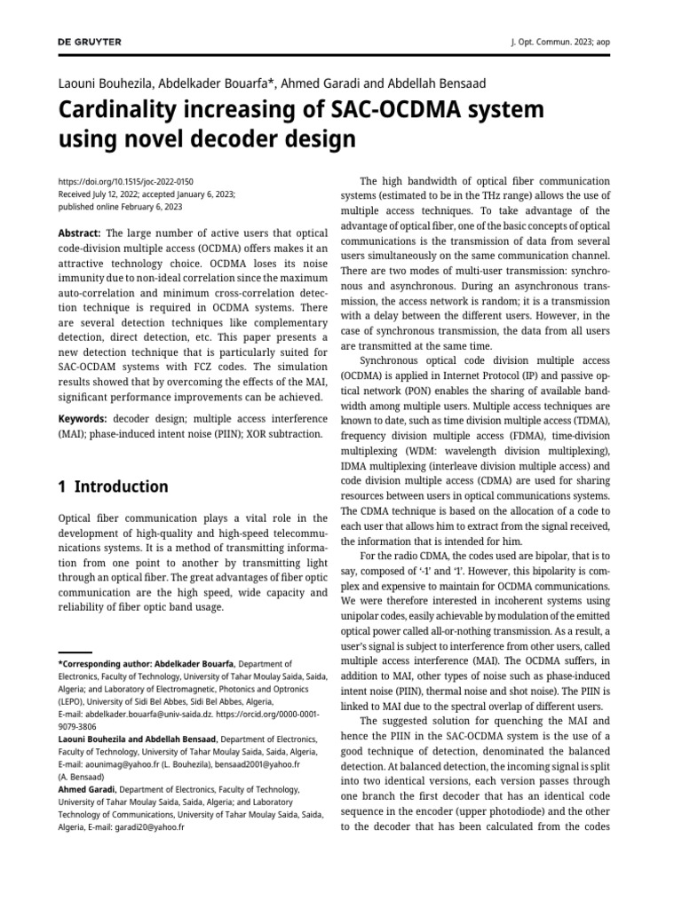 Cardinality increasing of SAC-OCDMA system | PDF | Channel Access Method | Electronics